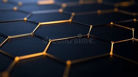 Abstract Networking Background Featuring Metallic Hexagons Interconnected By Thin Gold Lines On