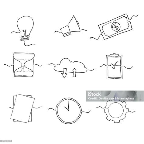 손으로 그린 비즈니스 아이콘 낙서 만화 스타일 벡터의 컬렉션 개념 기호에 대한 스톡 벡터 아트 및 기타 이미지 개념 기호 공유 개념 금융 Istock