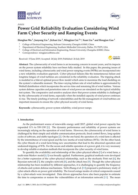 Pdf Power Grid Reliability Evaluation Considering Wind Farm Cyber Security And Ramping Events