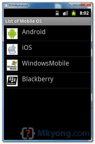 Android ListView Example Mkyong