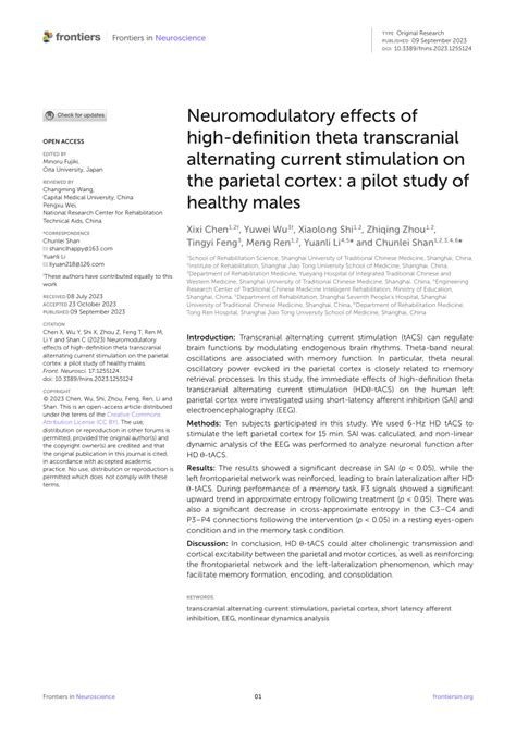 Pdf Neuromodulatory Effects Of High Definition Theta Transcranial Alternating Current