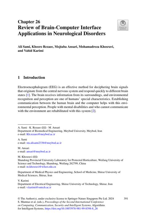 Pdf Review Of Brain Computer Interface Applications In Neurological