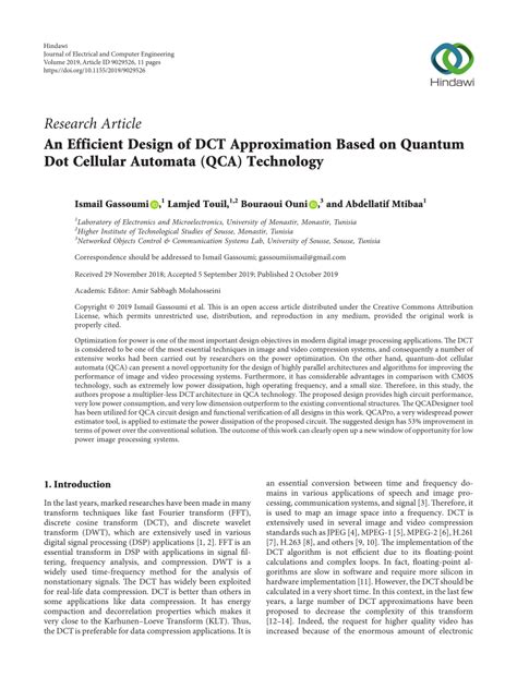 Pdf An Efficient Design Of Dct Approximation Based On Quantum Dot Cellular Automata Qca
