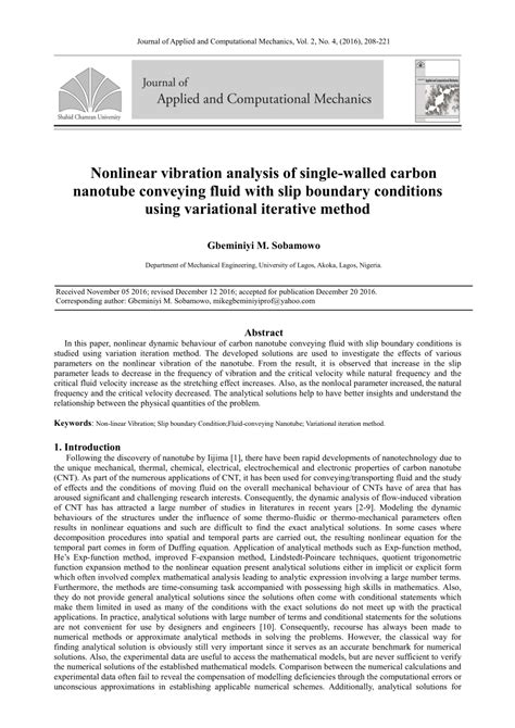 Pdf Nonlinear Vibration Analysis Of Single Walled Carbon Nanotube Conveying Fluid In Slip