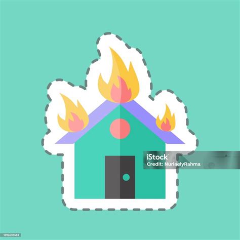 스티커 라인은 불에 집을 잘라 재해 기호에 적합합니다 컬러 메이트 스타일 편집 가능한 간단한 디자인 디자인 템플릿 벡터 간단한