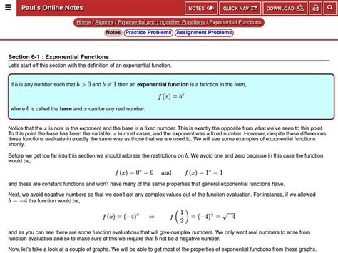 Pauls Online Notes Algebra Exponential Functions Handout For 9th