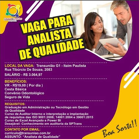 Vaga Para Analista De Qualidade Transunião Transportes