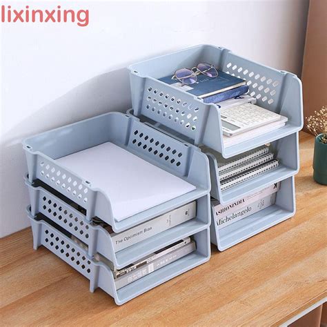 Lixinxing Stackable File Rack Multifunctional Desktop Organizer A4 File Storage Tray Simple