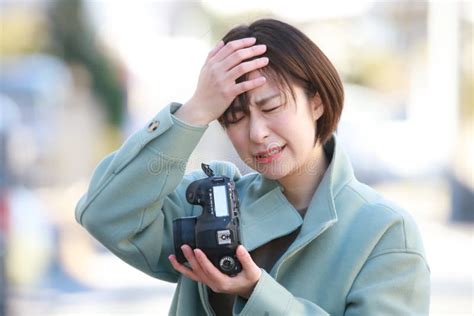 A Woman Who Forgot To Insert A Memory Card Into The Camera Stock Photo Image Of Trouble