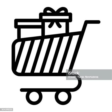 선물 라인 아이콘 블랙 프라이데이 개념 흰색 배경에 쇼핑 카트 기호 모바일 웹 디자인을 위한 개요에 슈퍼마켓 트롤리 아이콘이 있는 상품용 트롤리 벡터 그래픽 로고에 대한