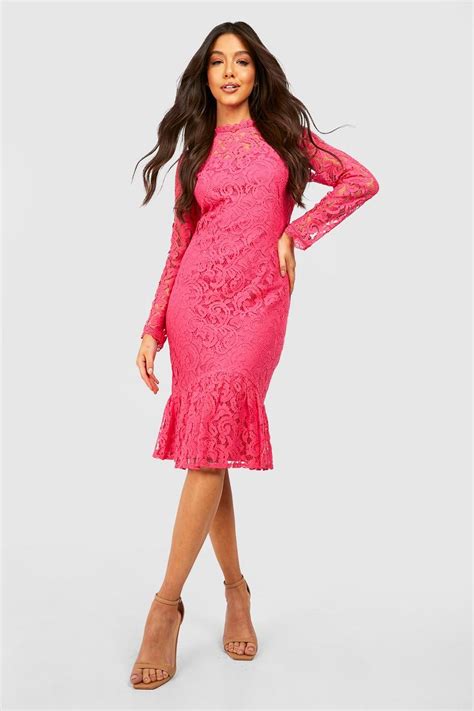 Lace High Neck Midi Dress Boohoo