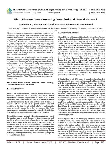 Plant Disease Detection Using Convolutio Pdf Deep Learning Artificial Neural Network