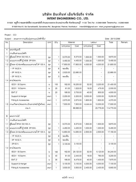 ใบเสนอราคางานเมนไฟ Pdf