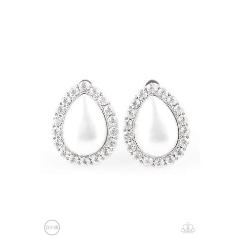 Paparazzi Dapper Dazzle White Clip On Pierced Earrings Sparkle Armand