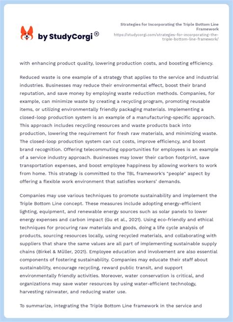 Strategies For Incorporating The Triple Bottom Line Framework Free