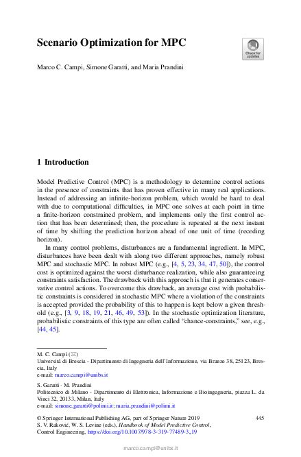 Pdf Scenario Optimization For Mpc