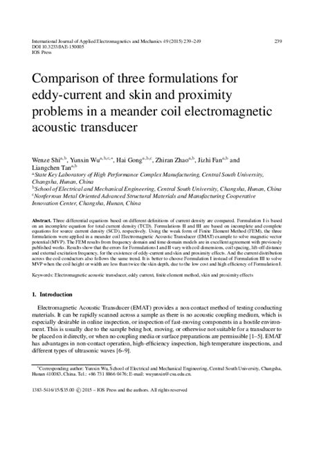 Comparison Of Three Formulations For Eddy Current And Skin And Proximity Problems In A Meander