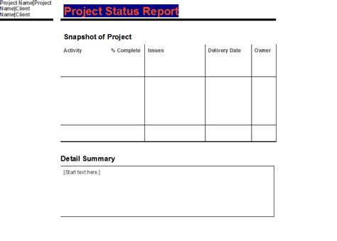 Project Status Report Template Free Report Templates