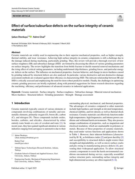 Pdf Effect Of Surface Subsurface Defects On The Surface Integrity Of Ceramic Materials