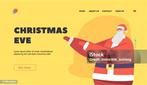크리스마스 이브 방문 페이지 템플릿입니다 멋진 산타 클로스 춤 빨간 전통 의상과 모자를 쓴 캐릭터 개념에 대한 스톡 벡터 아트
