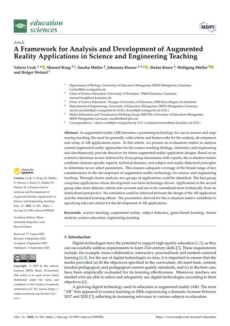 Pdf A Framework For Analysis And Development Of Augmented Reality Applications In Science And
