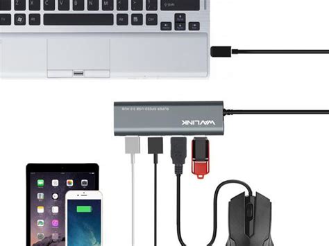Wavlink Ports USB Type C To USB Hub Gbps Transmission Rates Aluminum Design Multi