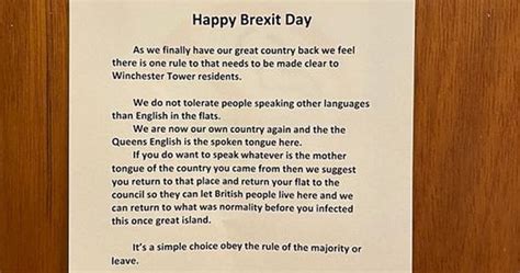 ‘happy Brexit Day Posters Appear In Uk Block Of Flats Demanding
