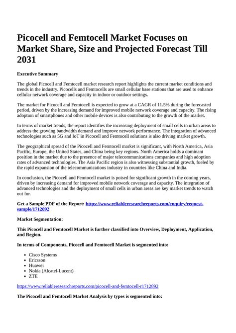 Reportprime Picocell And Femtocell Market Focuses On Market Share
