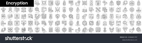 Set Outline Encryption Icons Minimalist Thin Stock Vector Royalty Free 2206681797 Shutterstock