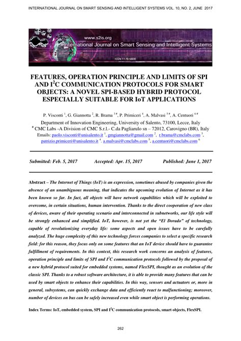 PDF Features Operation Principle And Limits Of Spi And I C Communication Protocols For Smart