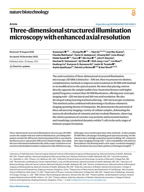 Pdf Three Dimensional Structured Illumination Microscopy With Enhanced Axial Resolution