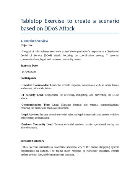 Tabletop Exercise Based On Ddos Attack Pdf