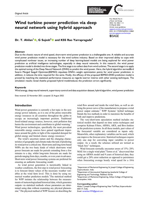 PDF Wind Turbine Power Prediction Via Deep Neural Network Using Hybrid Approach
