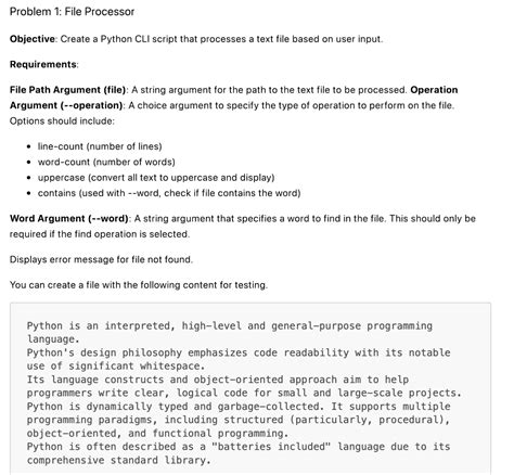 Solved Problem 1 File ProcessorObjective Create A Python Chegg
