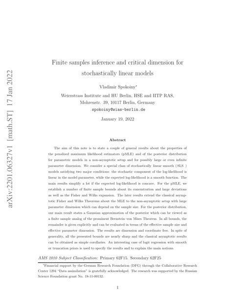 Pdf Finite Samples Inference And Critical Dimension For Stochastically Linear Models