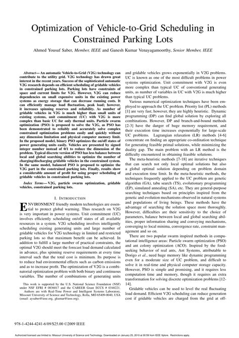 Pdf Optimization Of Vehicle To Grid Scheduling In Constrained Parking