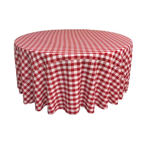 La Linen 120 In White And Red Polyester Gingham Checkered Round