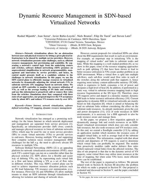 Pdf Dynamic Resource Management In Sdn Based Virtualized Networks