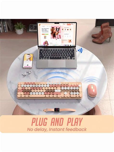 Wireless Keyboard And Mouse Silent Keyboard Mouse Combo Full Sized Colorful Typewriter