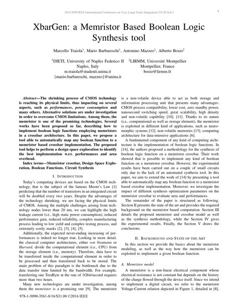 Pdf Xbargen A Memristor Based Boolean Logic Synthesis Tool