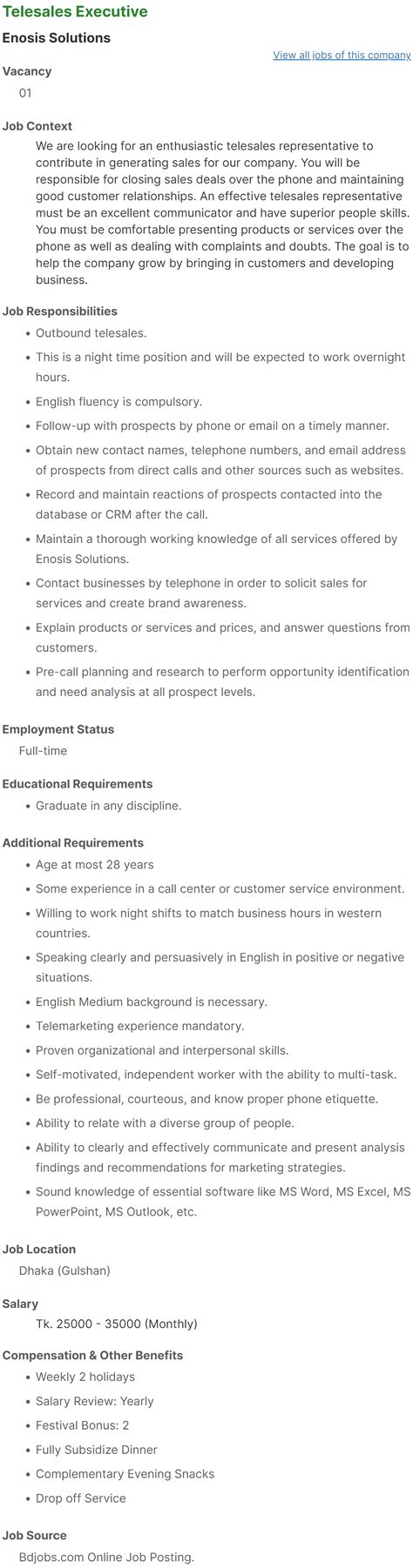 Enosis Solutions Job Circular 2023 Enroll Bd