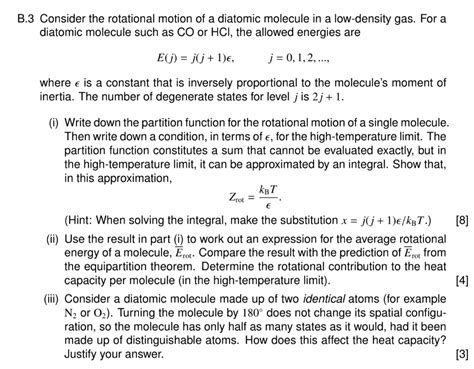 Solved B Consider The Rotational Motion Of A Diatomic Chegg
