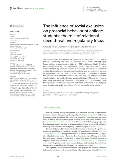 Pdf The Influence Of Social Exclusion On Prosocial Behavior Of