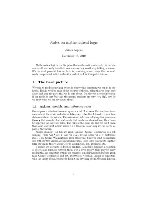 Notes On Mathematical Logic 1 The Basic Picture Pdf Axiom Mathematical Proof