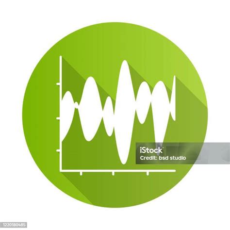 스트림 그래프 녹색 평면 디자인 긴 그림자 문말 아이콘입니다 지진 차트입니다 진폭 및 모션 파동 방사선 곡선 다이어그램 과학 연구 진동 시각화 벡터 실루엣 일러스트레이션 0