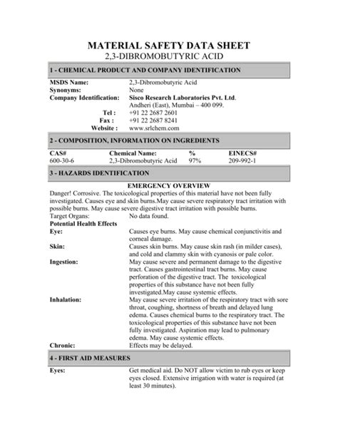 2 3 Dibromobutyric Acid MSDS Safety Hazards