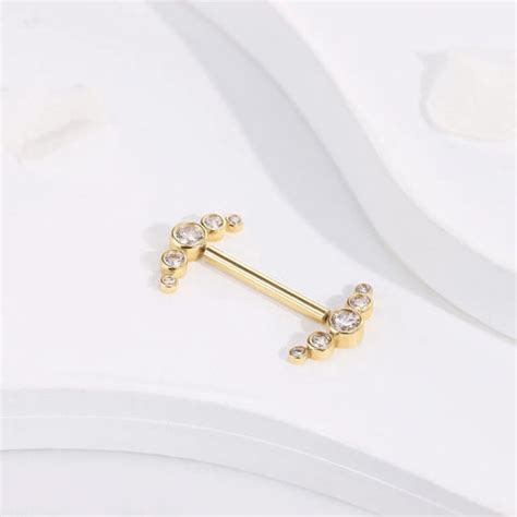 14k Gold Nipple Piercing With Diamond Cz Cute And Sexy Nipple Bar