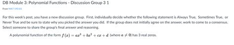 Solved Db Module 3 Polynomial Functions Discussion Group