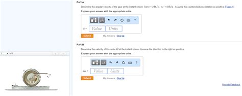 solved part a determine the angular velocity of the gear at