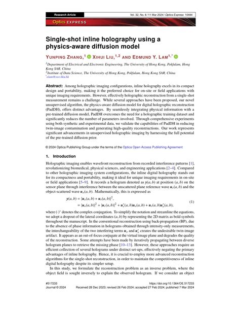 Pdf Single Shot Inline Holography Using A Physics Aware Diffusion Model